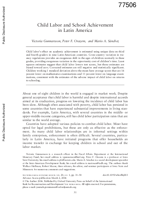 (PDF) Child Labor and School Achievement in Latin America
