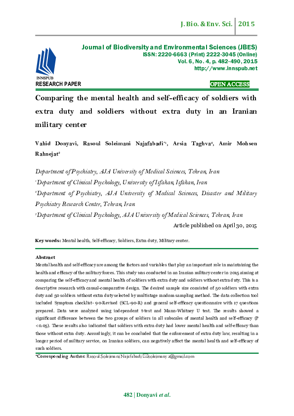 (PDF) Comparing the mental health and self-efficacy of soldiers with ...