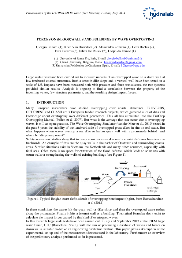 (PDF) Forces on (flood)walls and buildings by wave overtopping