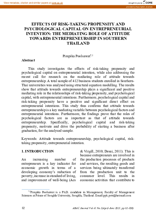 (PDF) Effects of Risk-Taking Propensity and Psychological Capital on ...