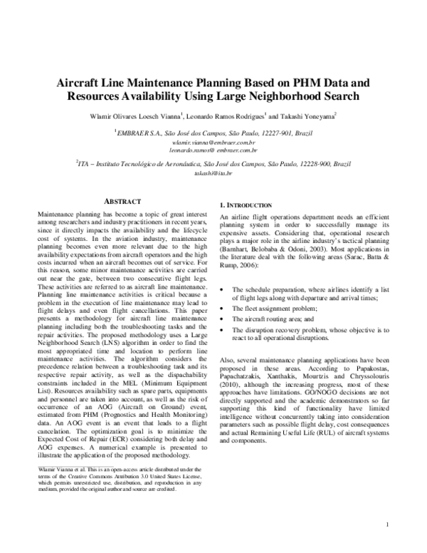 (PDF) Aircraft Line Maintenance Planning Based on PHM Data and ...
