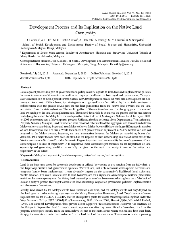 (PDF) Development Process and Its Implication on the Native Land Ownership