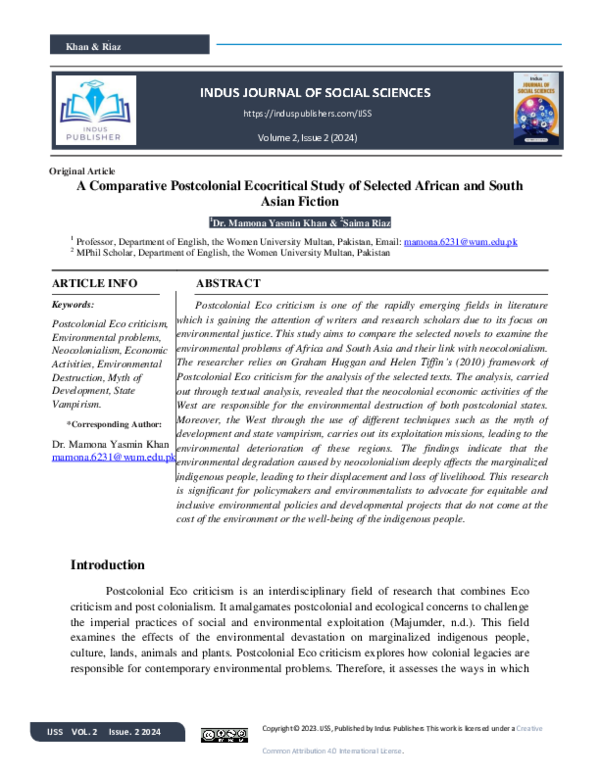 (PDF) A Comparative Postcolonial Ecocritical Study of Selected African ...