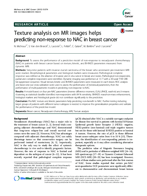 (PDF) Texture analysis on MR images helps predicting non-response to ...