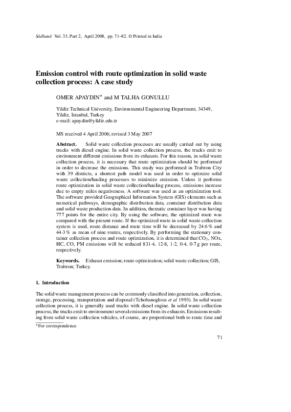 (PDF) Emission control with route optimization in solid waste ...