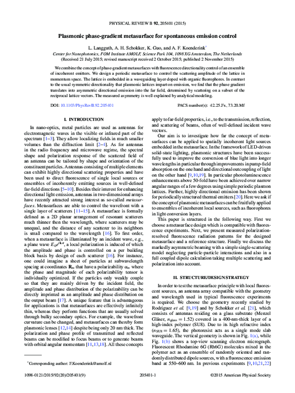 (PDF) Plasmonic phase-gradient metasurface for spontaneous emission control