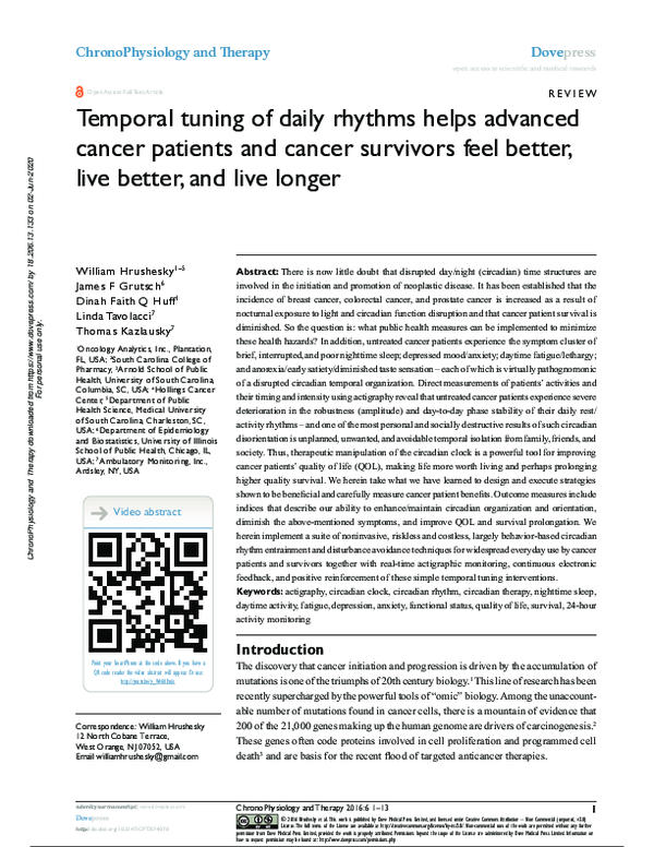 (PDF) Temporal tuning of daily rhythms helps advanced cancer patients ...