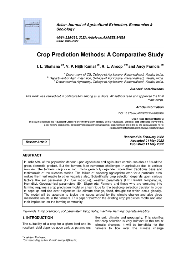 (PDF) Comparative Study of Crop Prediction Methods