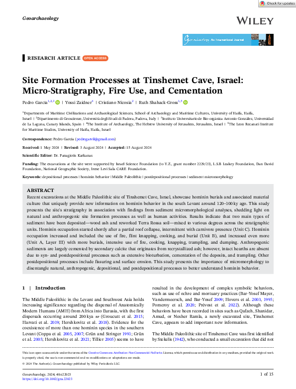 (PDF) Site Formation Processes at Tinshemet Cave, Israel: Micro ...