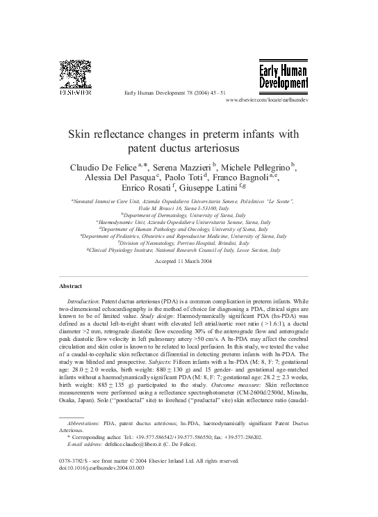 (PDF) Skin reflectance changes in preterm infants with patent ductus ...