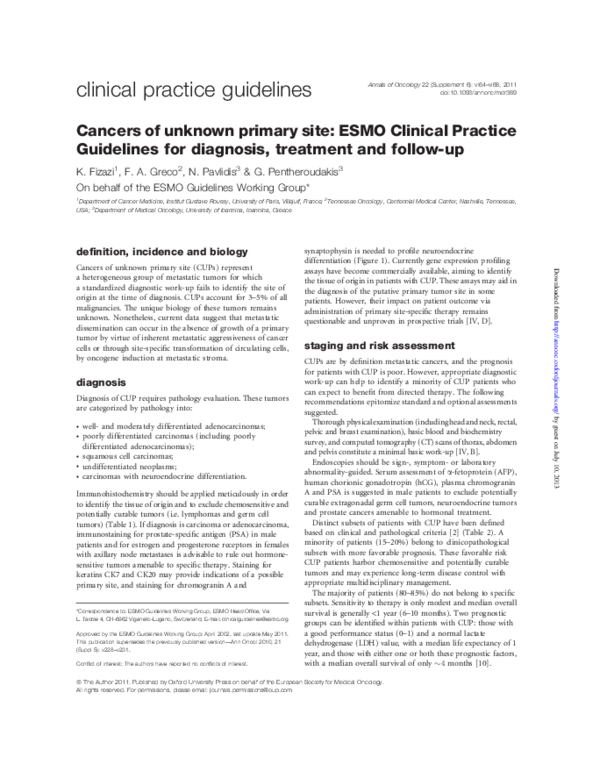 (PDF) Cancers of unknown primary site: ESMO Clinical Practice ...