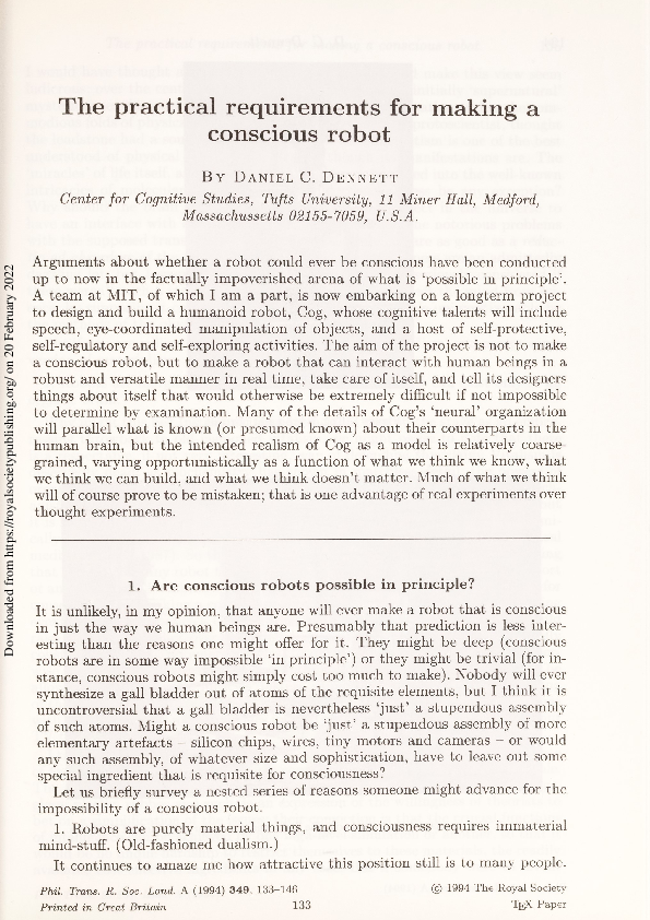 (PDF) The practical requirements for making a conscious robot