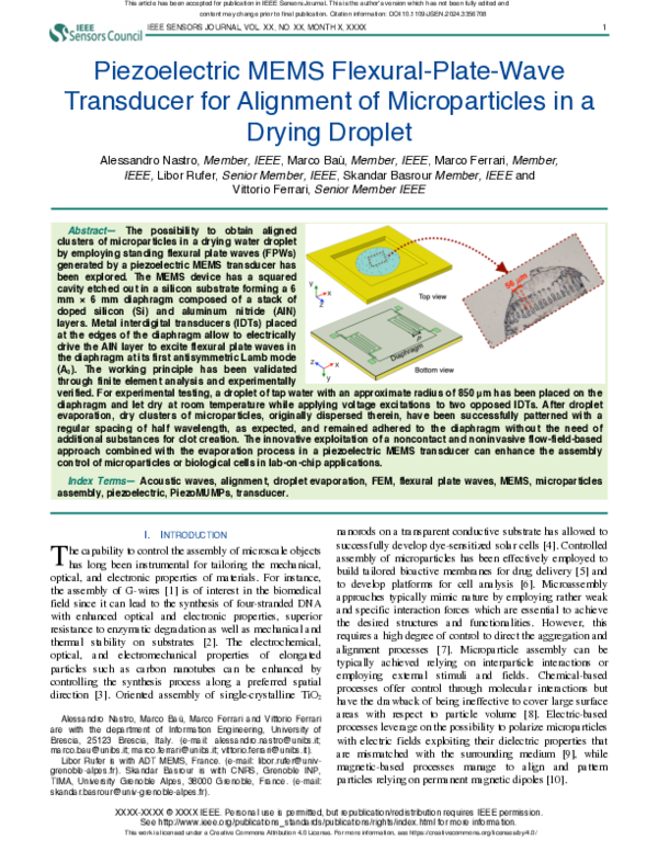 (PDF) Piezoelectric MEMS Flexural-Plate-Wave Transducer for Alignment ...