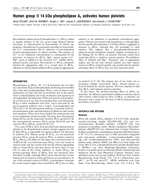(PDF) Human group II 14 kDa phospholipase A2 activates human platelets