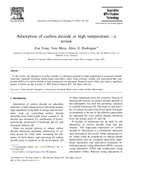 (PDF) Adsorption of carbon dioxide at high temperature—a review