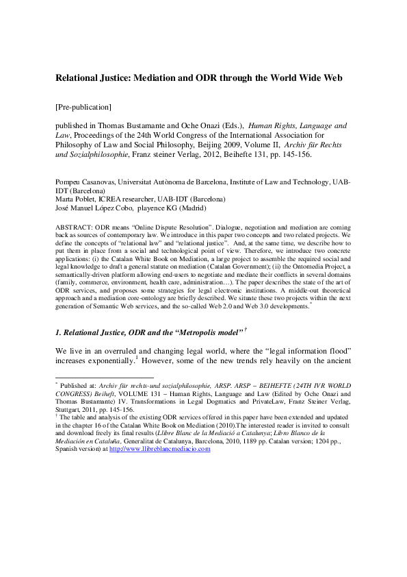 (PDF) Relational justice: mediation and ODR through the World Wide Web | Pompeu Casanovas ...
