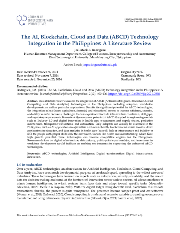 (PDF) The AI, Blockchain, Cloud and Data (ABCD) Technology Integration in the Philippines: A ...