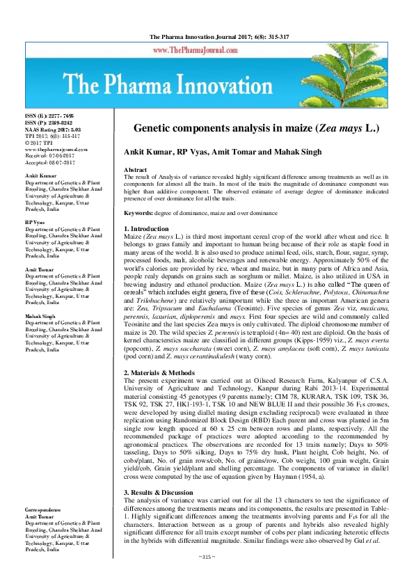 (PDF) Genetic components analysis in maize (Zea mays L.)