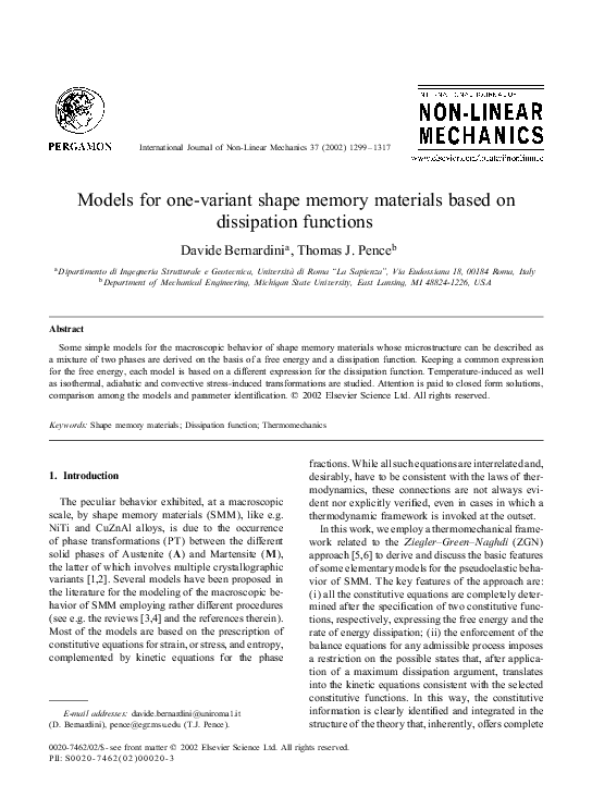(PDF) One-Variant Shape Memory Material Models