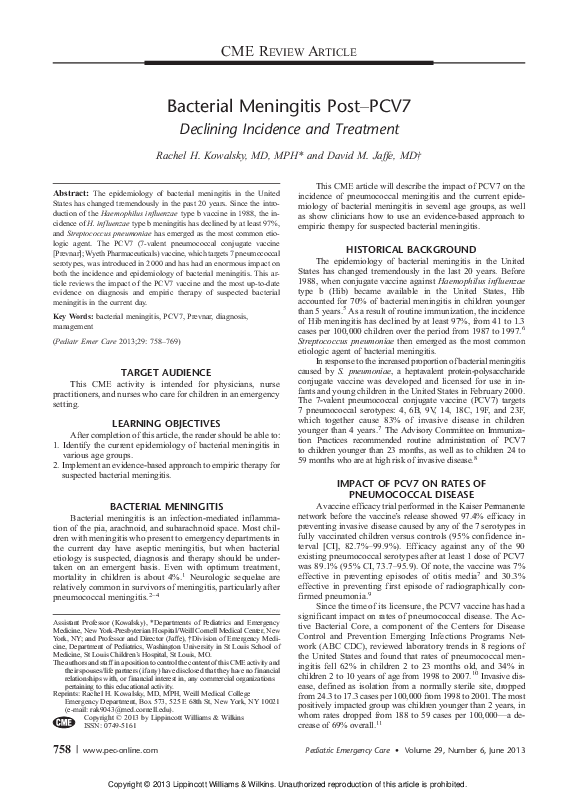 (PDF) Bacterial Meningitis Post–PCV7
