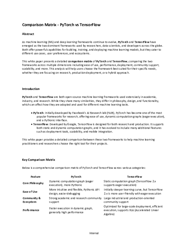 (PDF) Comparison Matrix - PyTorch vs TensorFlow