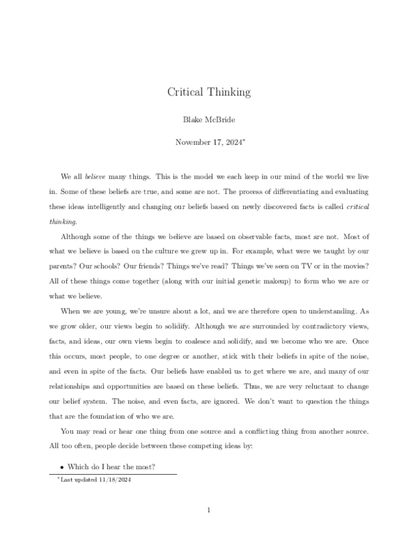 (PDF) Critical Thinking