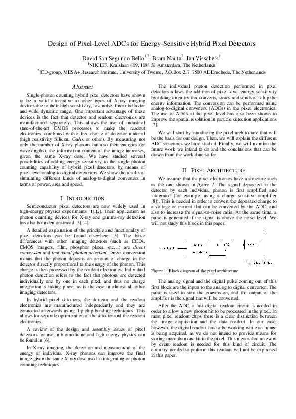 (PDF) Design of Pixel-Level ADCs for Energy-Sensitive Hybrid Pixel Detectors