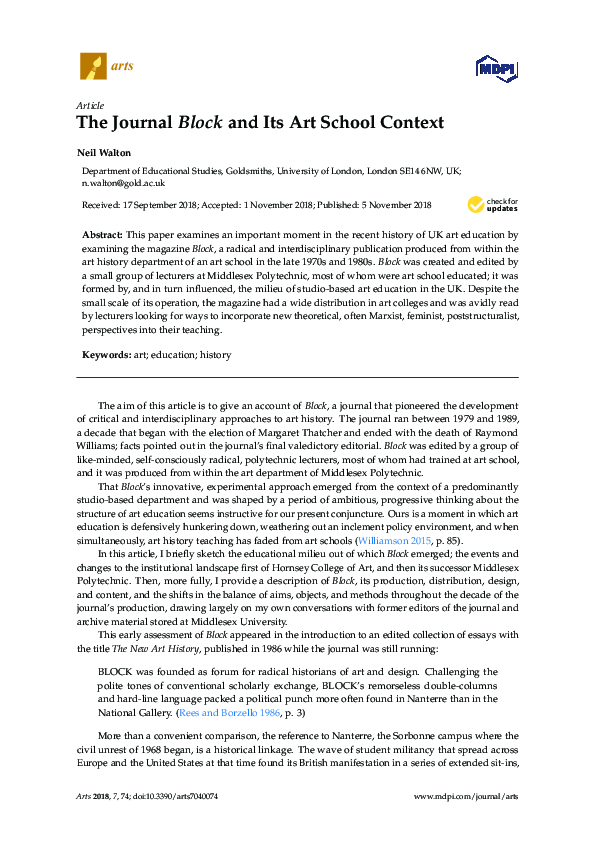 (PDF) The Journal Block and Its Art School Context