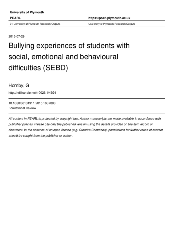 (PDF) Bullying experiences of students with social, emotional and ...