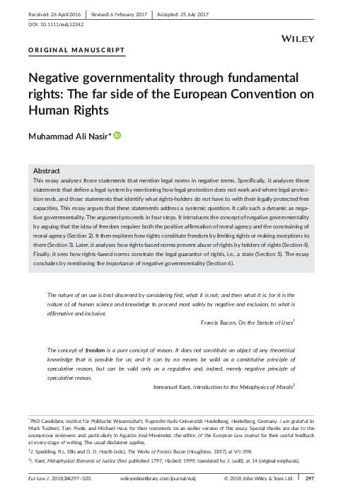 (PDF) Negative governmentality through fundamental rights: The far side ...