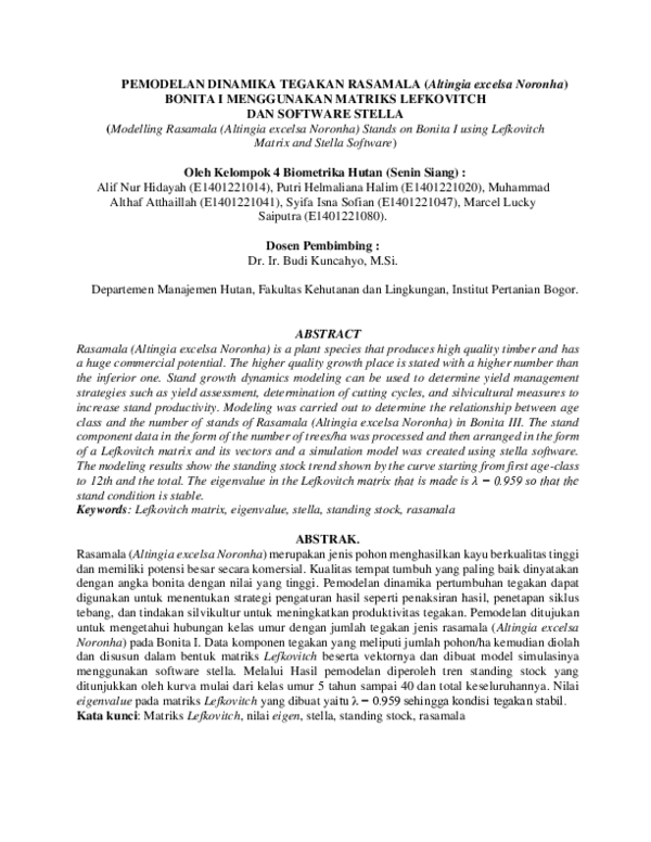 (PDF) PEMODELAN DINAMIKA TEGAKAN RASAMALA (Altingia excelsa Noronha ...