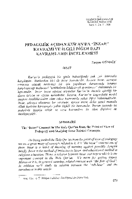 (PDF) Pedagojik Açıdan Kur'an'da "İnzar" Kavramı ve İlgili Diğer Bazı ...