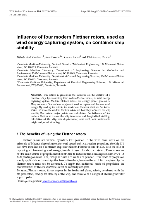 (PDF) Influence of four modern Flettner rotors, used as wind energy ...