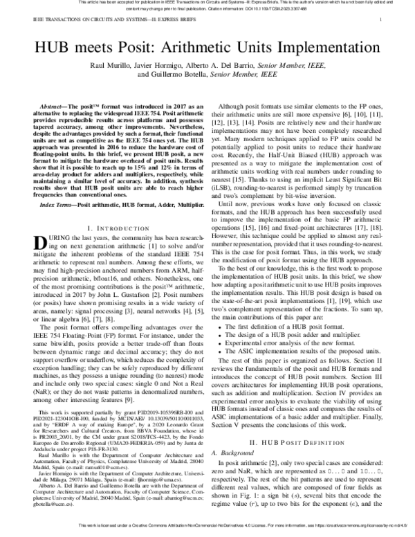 (PDF) HUB Meets Posit: Arithmetic Units Implementation | Javier Hormigo - Academia.edu