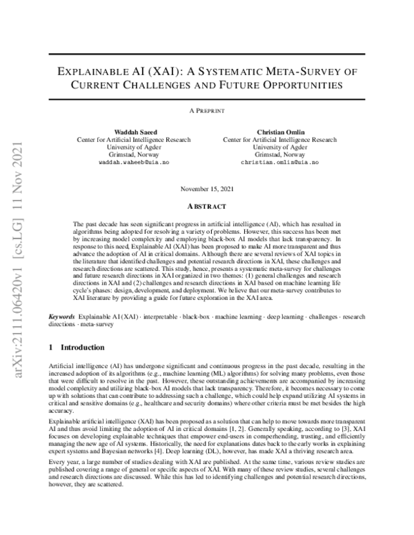 (PDF) Explainable AI (XAI): A systematic meta-survey of current ...