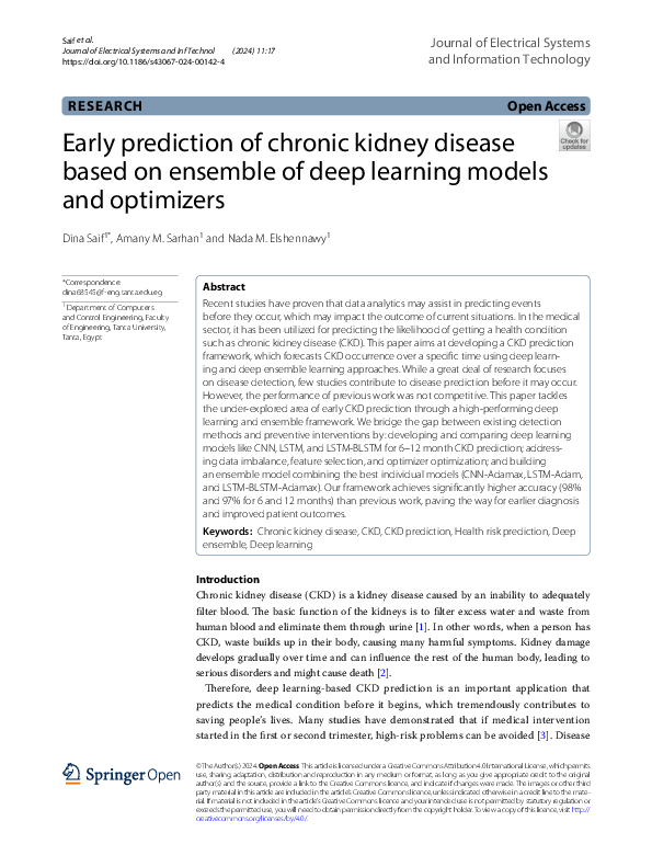 (PDF) Early prediction of chronic kidney disease based on ensemble of deep learning models and ...