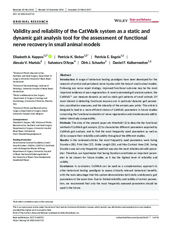 (PDF) Validity and reliability of the CatWalk system as a static and ...