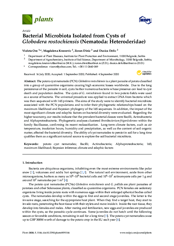 (PDF) Bacterial Microbiota Isolated from Cysts of Globodera ...