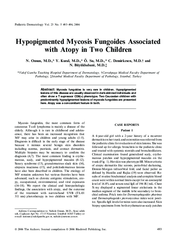 (PDF) Hypopigmented Mycosis Fungoides Associated with Atopy in Two Children
