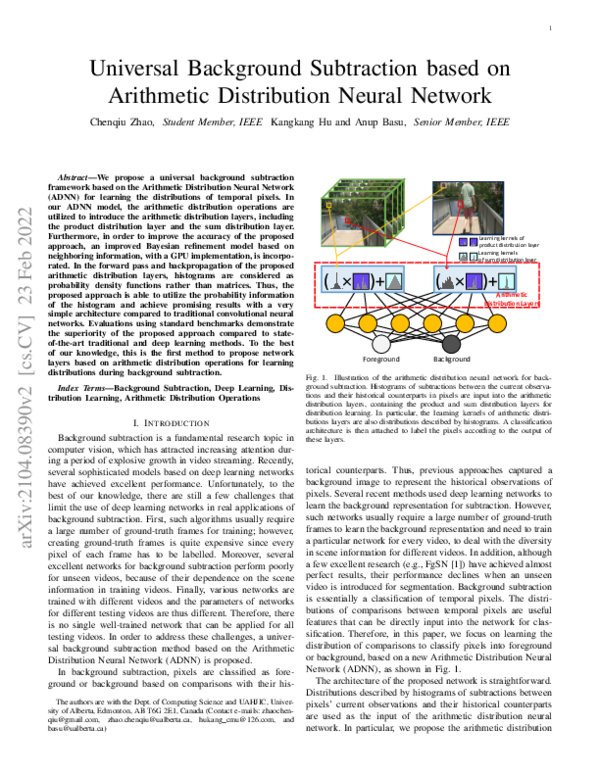 Pdf Universal Background Subtraction Based On Arithmetic Distribution Neural Network 晨丘 赵