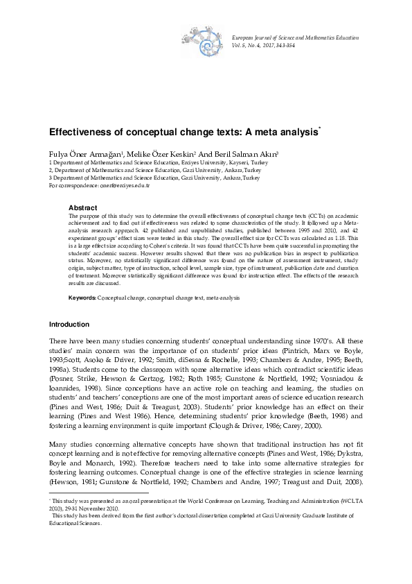 (PDF) Effectiveness of conceptual change texts: a Meta analysis