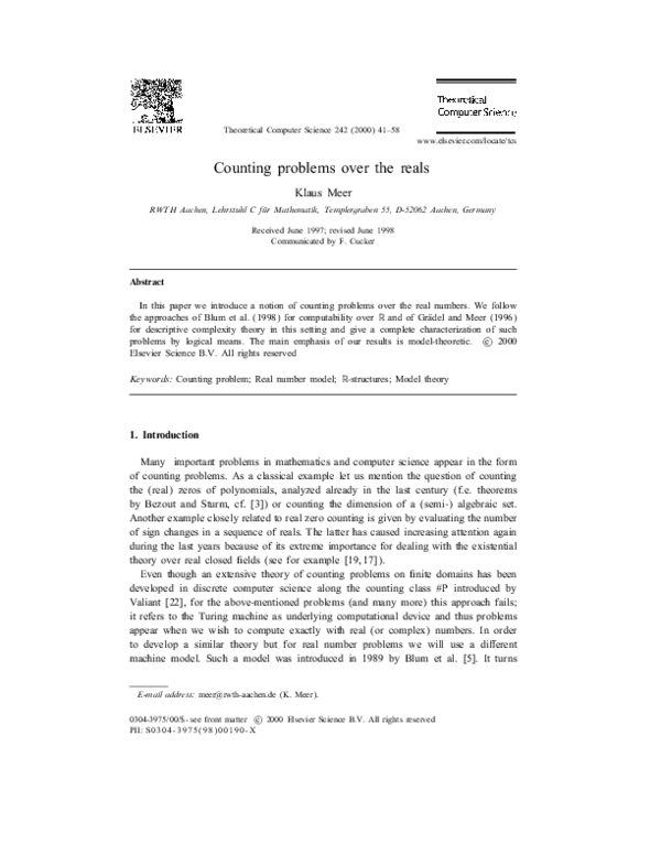(PDF) Counting problems over the reals
