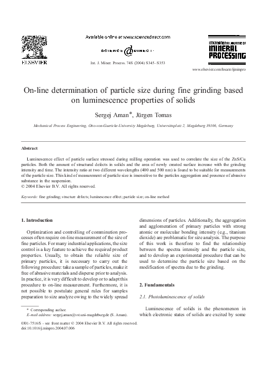 (PDF) On-line determination of particle size during fine grinding based ...
