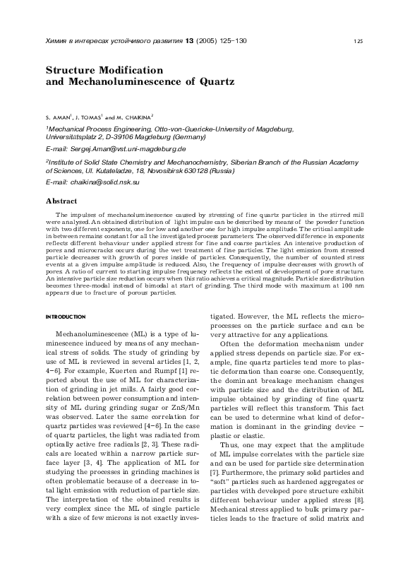 (PDF) Structure Modification and Mechanoluminescence of Quartz
