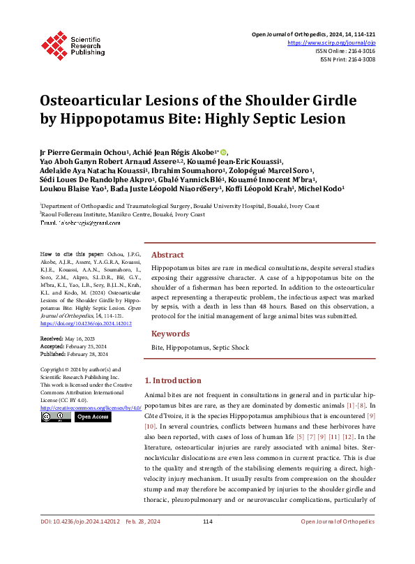 (PDF) Osteoarticular Lesions of the Shoulder Girdle by Hippopotamus ...