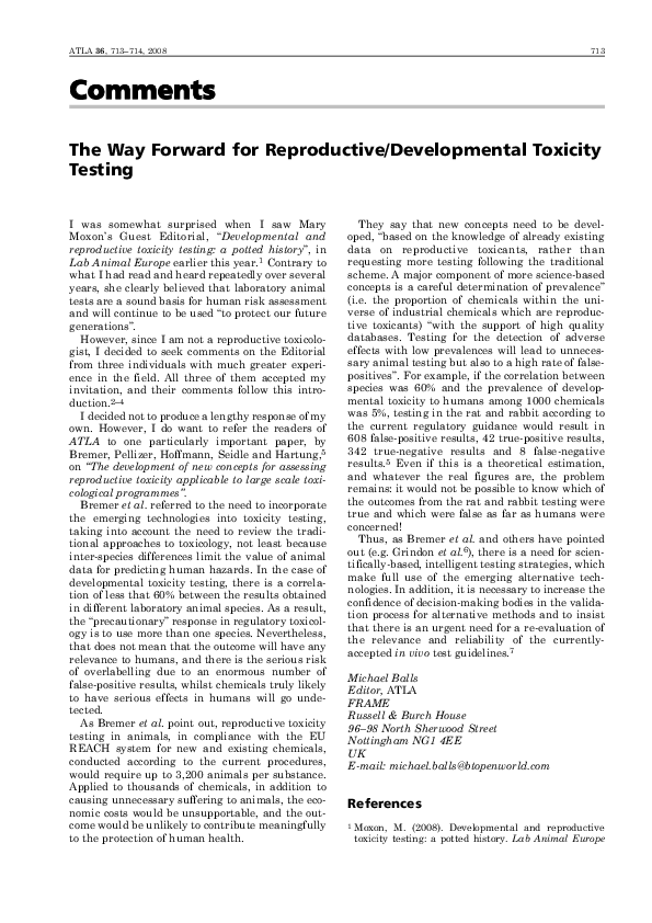 (PDF) The Way Forward for Reproductive/Developmental Toxicity Testing