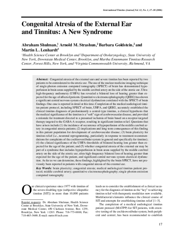 (PDF) Congenital atresia of the external ear and tinnitus: a new ...