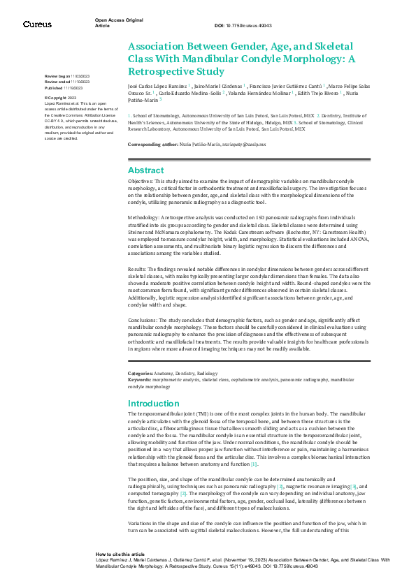 (PDF) Association Between Gender, Age, and Skeletal Class With Mandibular Condyle Morphology: A ...