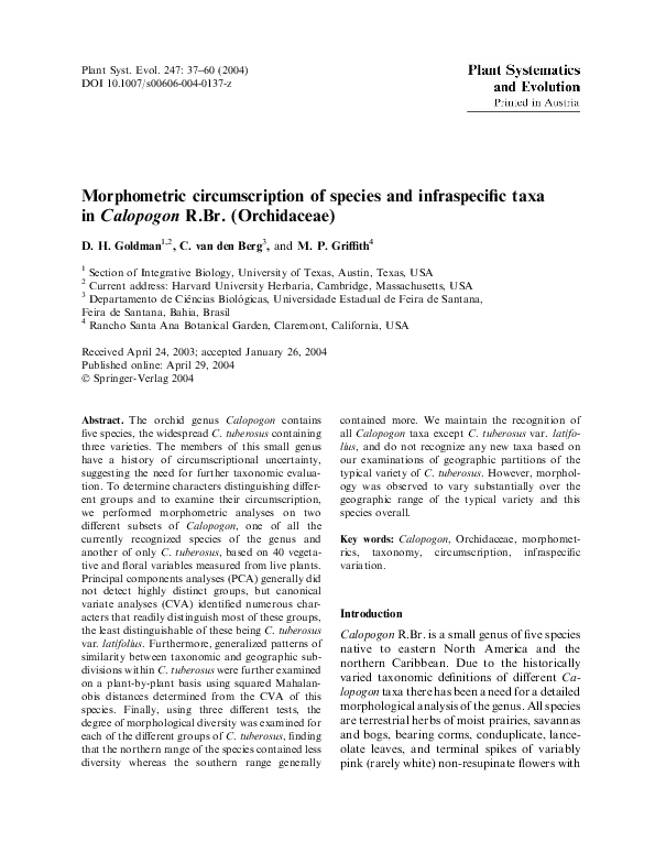 (PDF) Morphometric circumscription of species and infraspecific taxa in ...