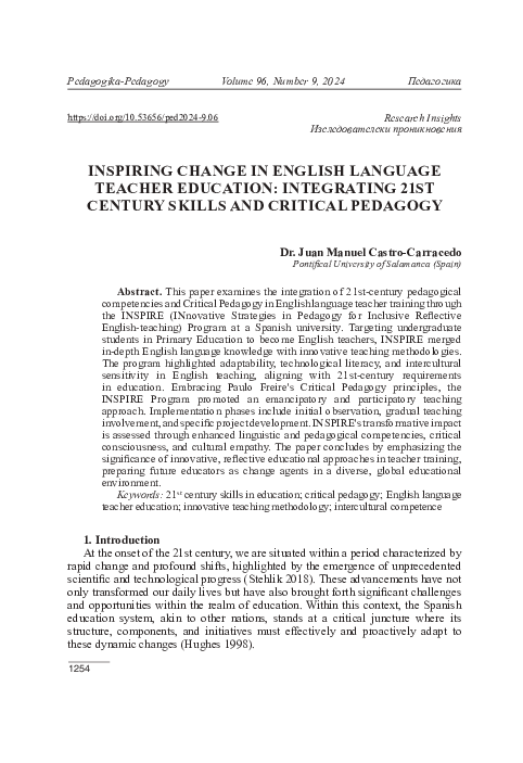 (PDF) INSPIRING CHANGE IN ENGLISH LANGUAGE TEACHER EDUCATION: INTEGRATING 21ST CENTURY SKILLS ...
